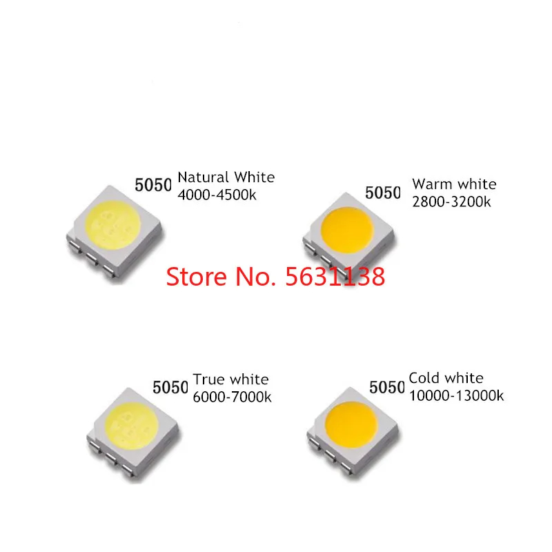 100pc 5050 Smd Led Super Bright Pure White/warm/cold /natural 0.2w 60ma ...