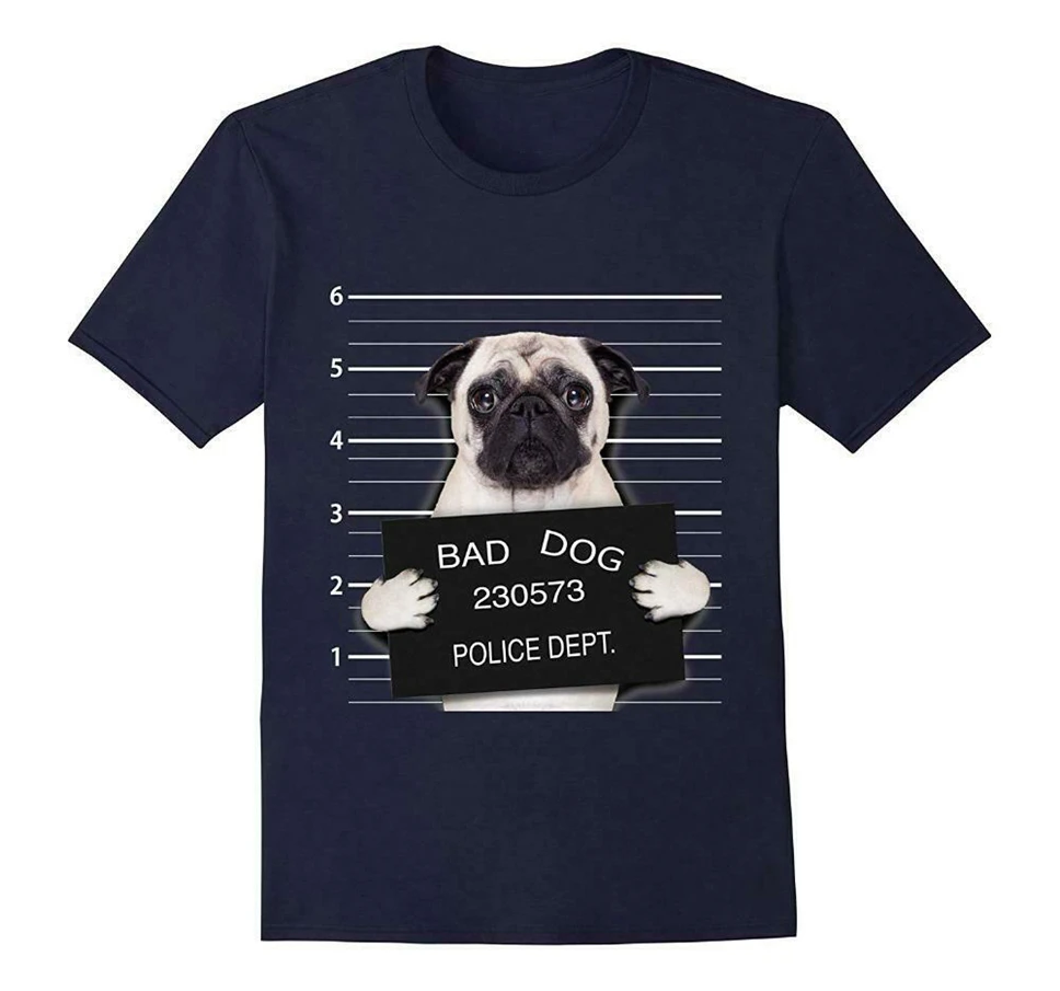New Arrival Mens T Shirt Pug Jail Mug Shot Bad Dog T Shirt Hip Hop ...