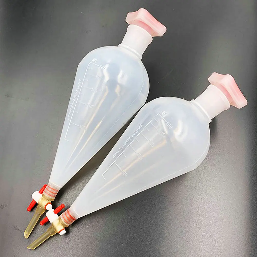 1pc 125/250/500/1000ml Plastic Pear-shaped Separatory funnel with PTFE ...