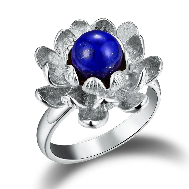 Lotus Fun Anillo de plata de primera ley y lapislázuli azul para mujer ...