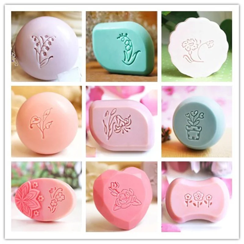 Fresh Small Flower Pattern Acrylic Transparent Seal Soap Stamp With ...