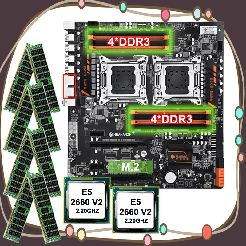 HUANANZHI placa base con 8 DDR3 DIMMs, placa base dual X79 con ranura M ...