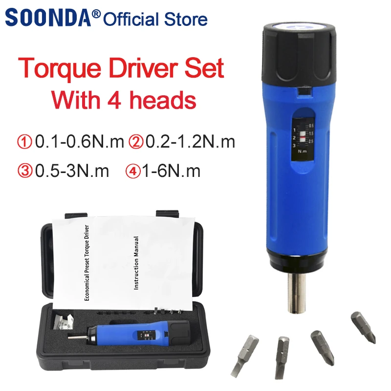 0.6nm 1.2nm 3nm 6nm Torque Screwdriver Set 1/4-inch Drive 4 Bits ...