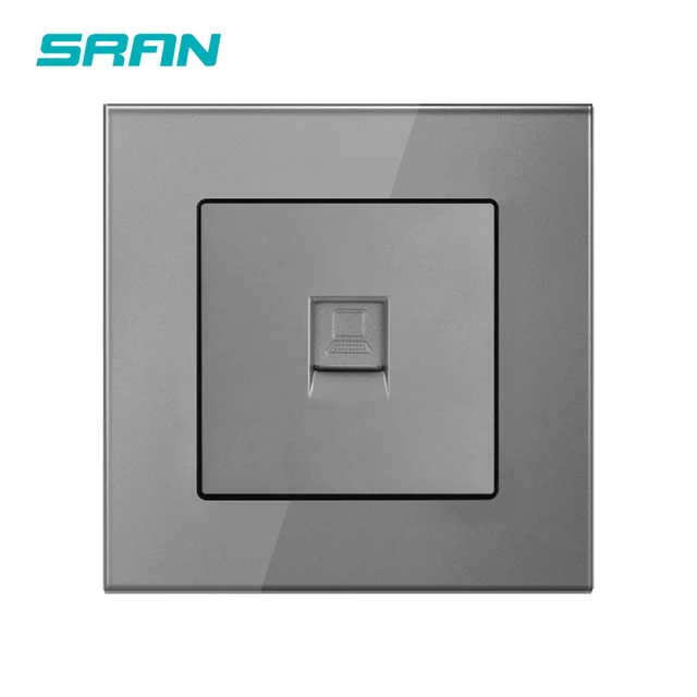 SRAN Wall Internet Socket Crystal Tempered Glass Panel 86mm*86mm RJ45 Socket For Computer ...