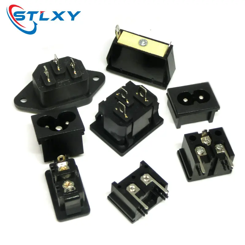 2PCS-IEC320-C8-Black-2-Terminal-Power-Plug-Inlet-Socket-AC-250V-2-5A-AC ...