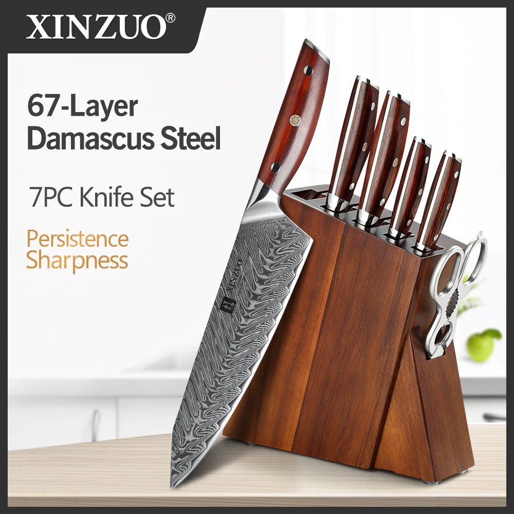 XINZUO 7PCS Kitchen Knives Sets Damascus Steel Chef Knife Sets ...