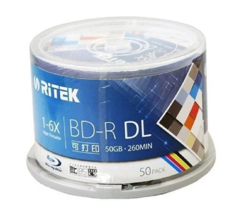 10 Pieces 50gb Bd-r 2-8x Speed Ritek Printable Bluray Dl Double Layer Blank Dvd Disc - Pc ...