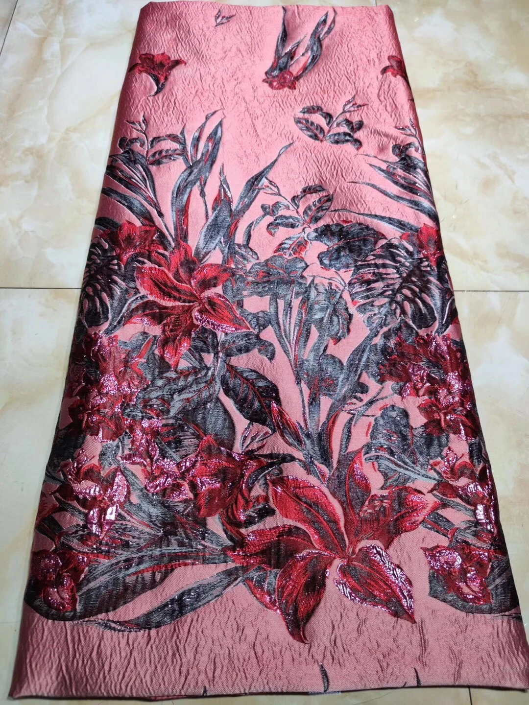 2020 Hot Selling Pink African Brocade Lace Fabric Jacquard Weave French ...