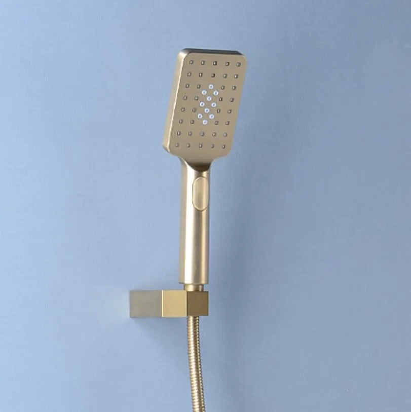Brushed Gold Bath Hand Held Shower Head Adjust Brass Shower Holder ...