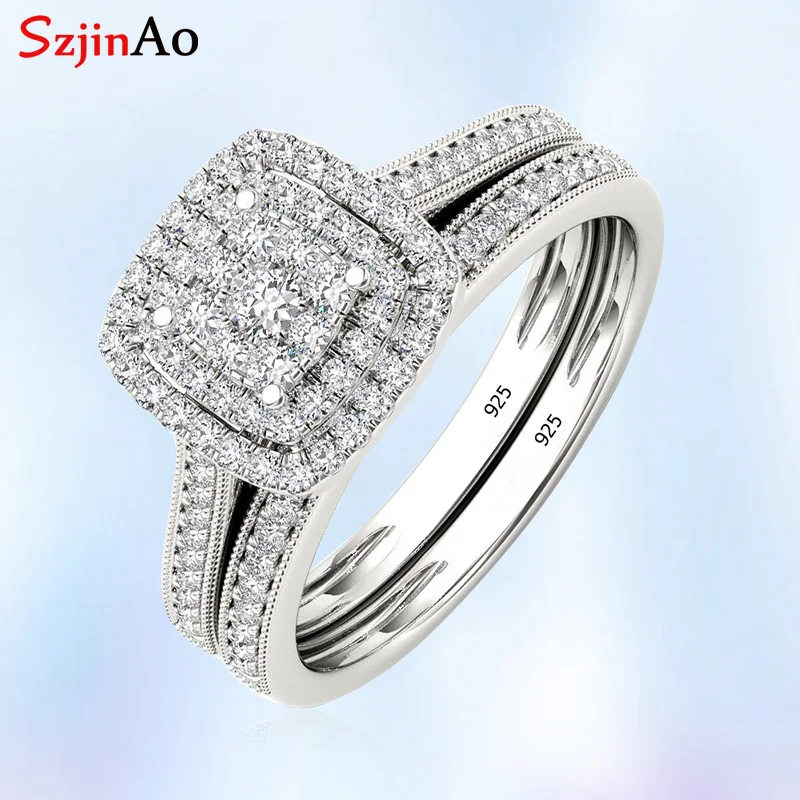 Szjinao-Two-Pieces-Wedding-Ring-Set-For-Couple-Women-Sterling-Silver ...