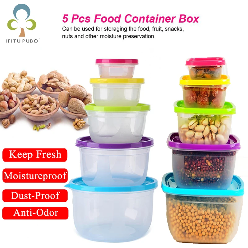 5Pcs-Set-Sealed-Square-Round-Crisper-Refrigerator-Rainbow-Food-Storage ...