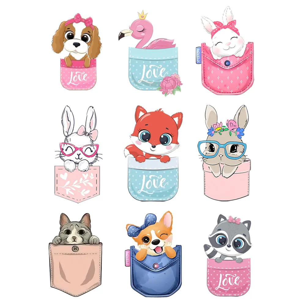 DIY Animal Sticker Pocket Patches Iron On Clothes Anime Heat Transfer ...