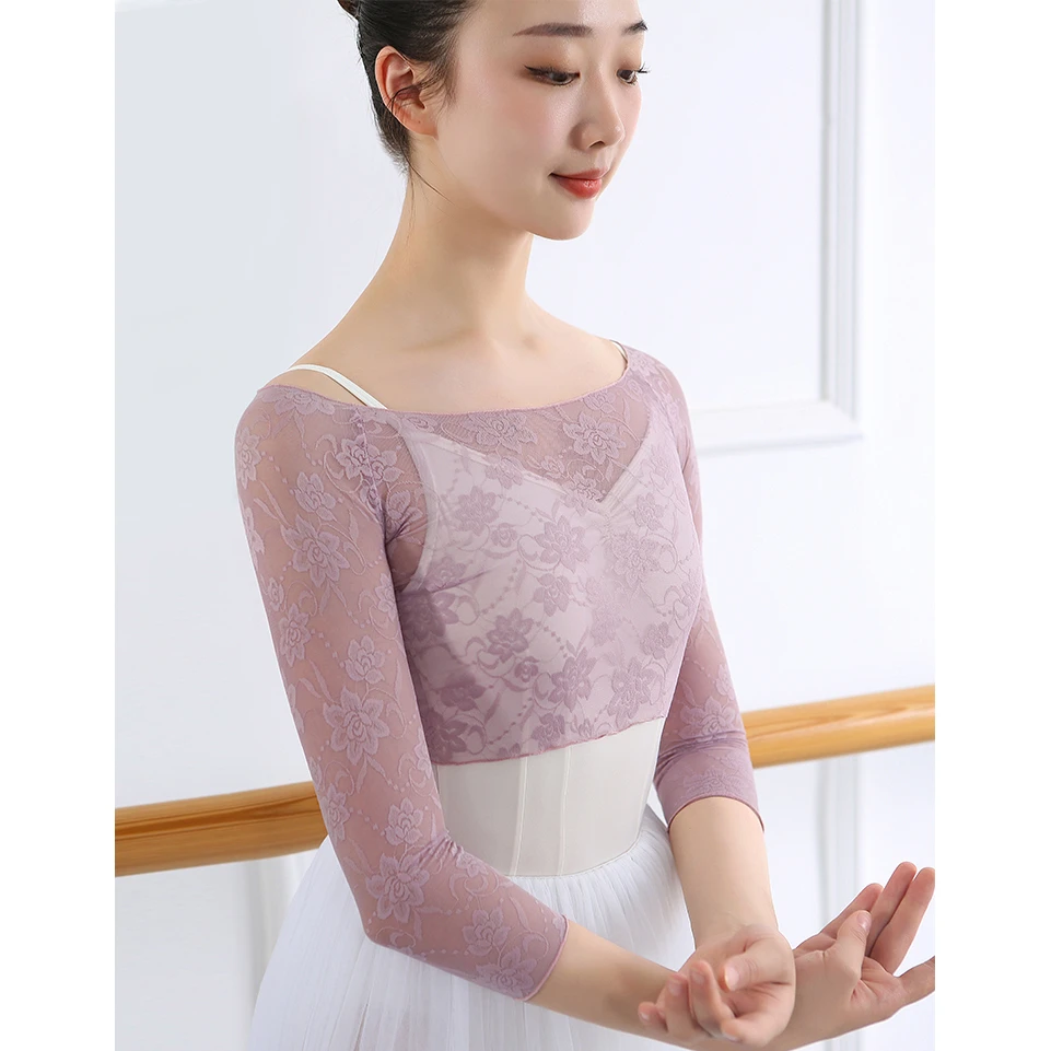 Women Crop Top Ballet T shirt Lace Dance Tops Ballerina Dancewear Half ...