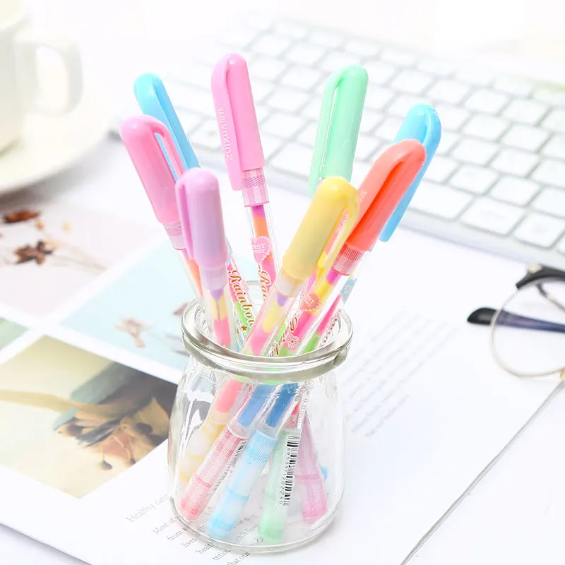12Pcs/pack Glitter Rainbow Colored Gel Ink Pens Pastel