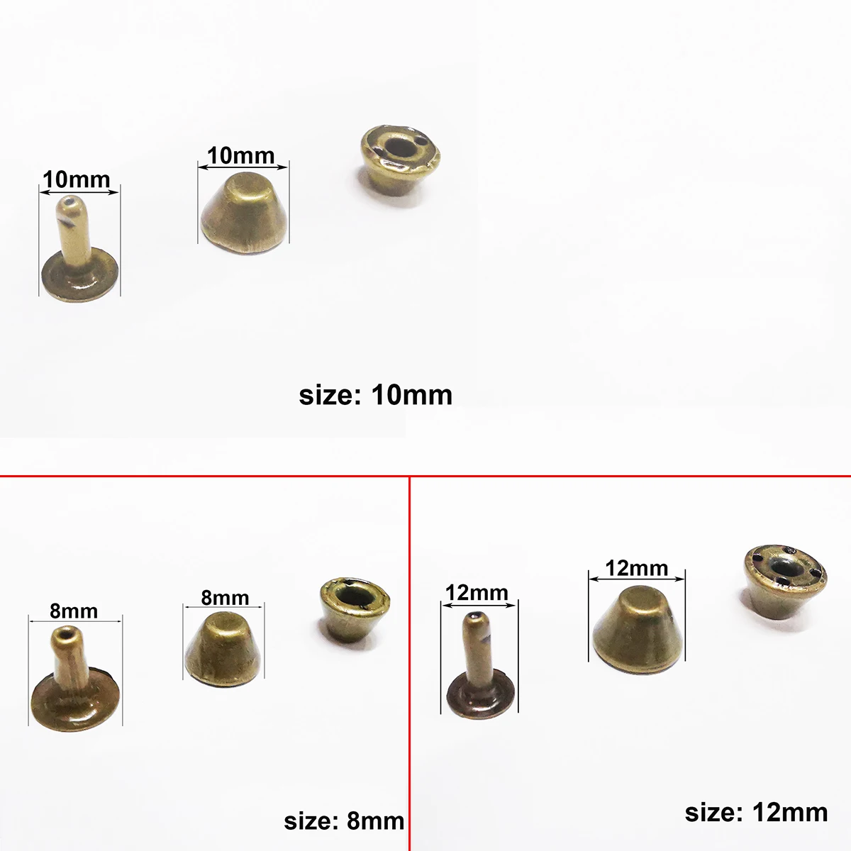 RIVET,silver-10mm--Rivets en forme de seau métallique, 100 ensembles ...