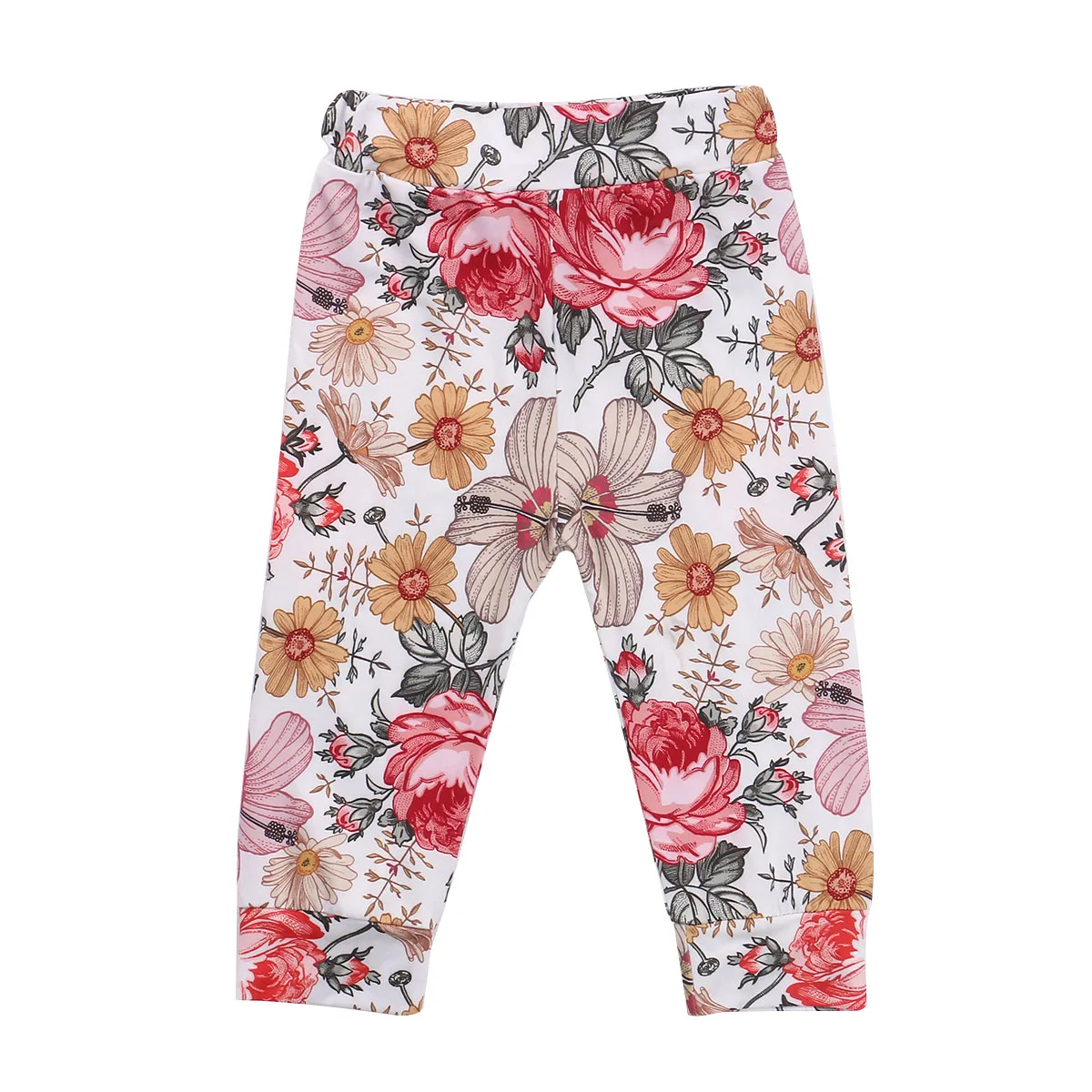 Kids Girls Flowers Pants Elastic High Waist Causal Long Pencil Trousers ...