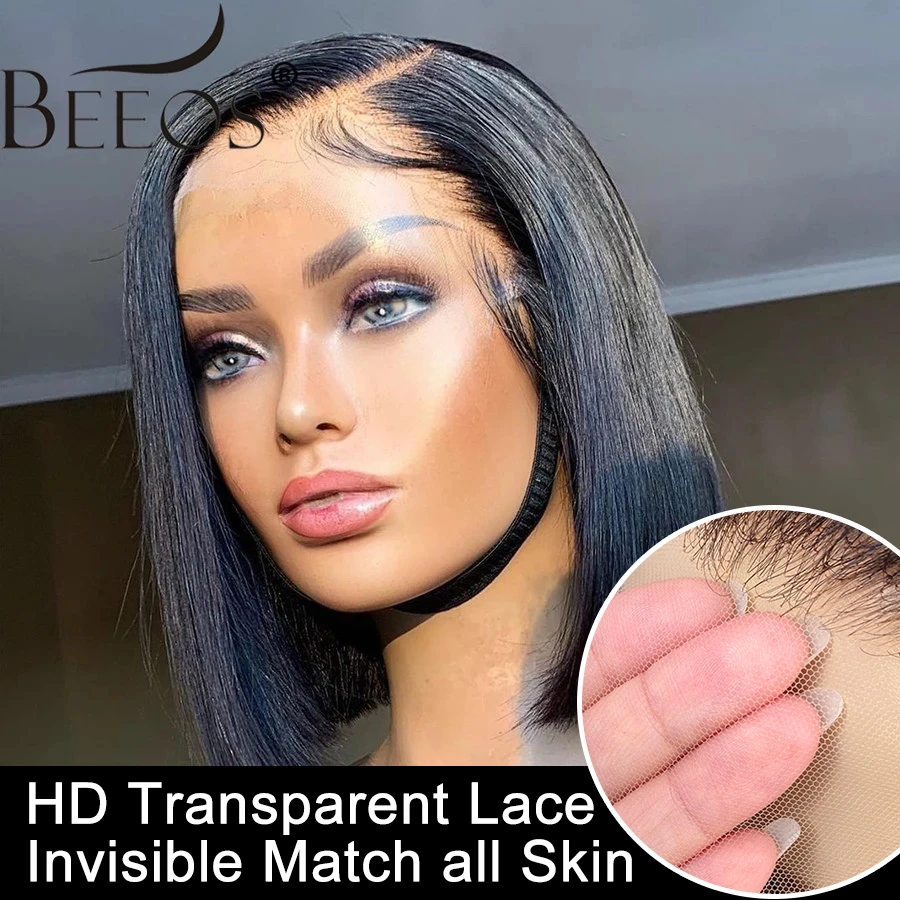 Beeos 13*4 Invisible HD Lace Frontal Human Hair Wig Straight Bob ...
