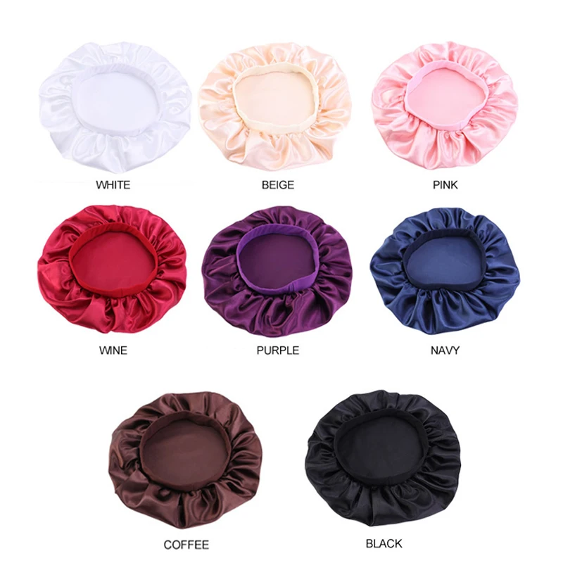32cm Adjustable Solid Satin Bonnet Hair Styling Cap Silk Long Hair Care ...