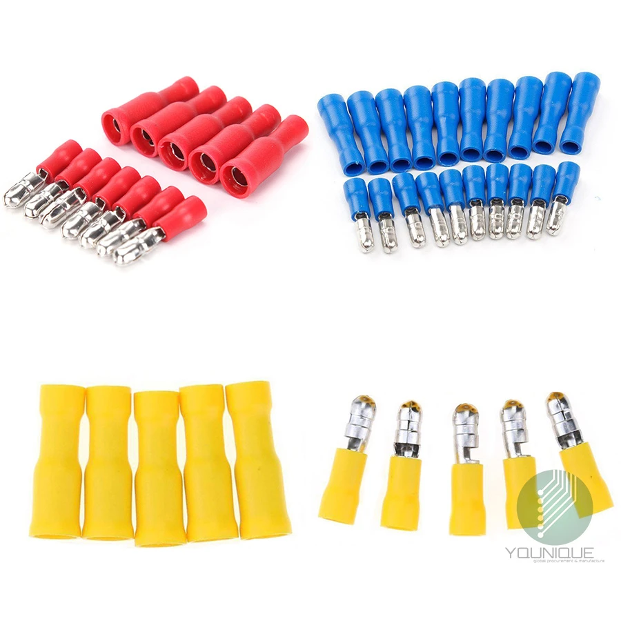 50 Pairs Male/Female Bullet Connector Kits PVC Insulated 22 10 AWG Red ...