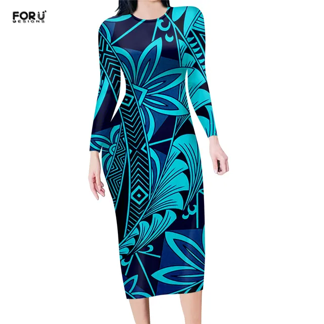 Hawaiian Tongan Fijian Guam Samoan Pohnpei Long Dress Summer Pencil Dress Casual Maxi Polynesian