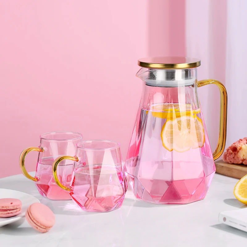 1500ml 대용량 붕 규산염 유리 주입기 주전자 스테인레스 스틸 대나무 뚜껑 차가운 물 주전자와 내열 차 주전자찻주전자