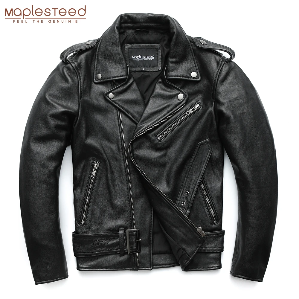 MAPLESTEED Classical Motorcycle Jackets Men Leather Jacket 100% Natural ...