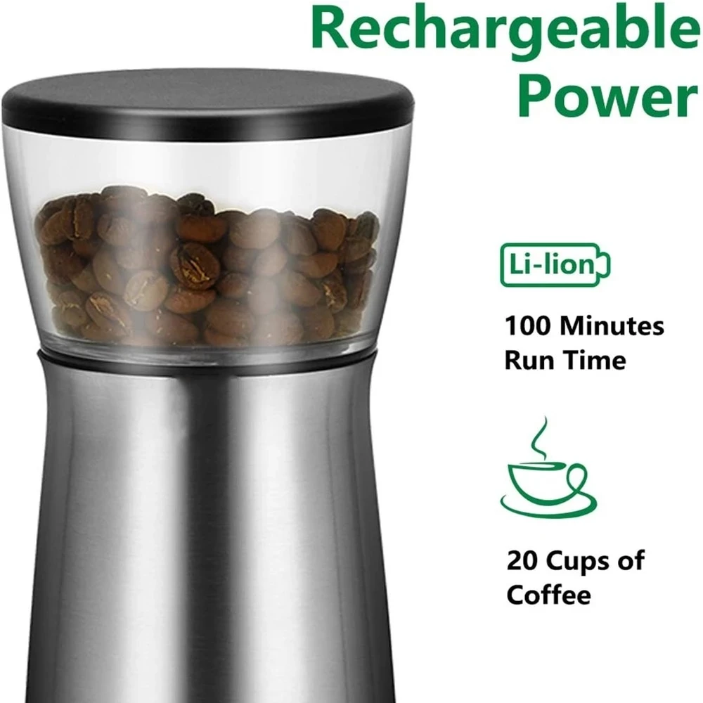 USB Rechargeable Coffee Grinder Electric Stainless Steel Adjustable ...