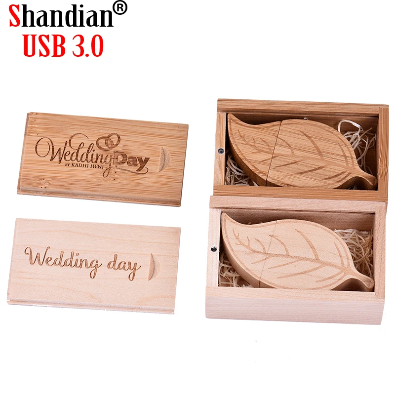 Leaves Usb Flash Drive 128gb Usb 3.0 Wooden Box Memory Stick Wedding Gift Pen Drive 64gb ...