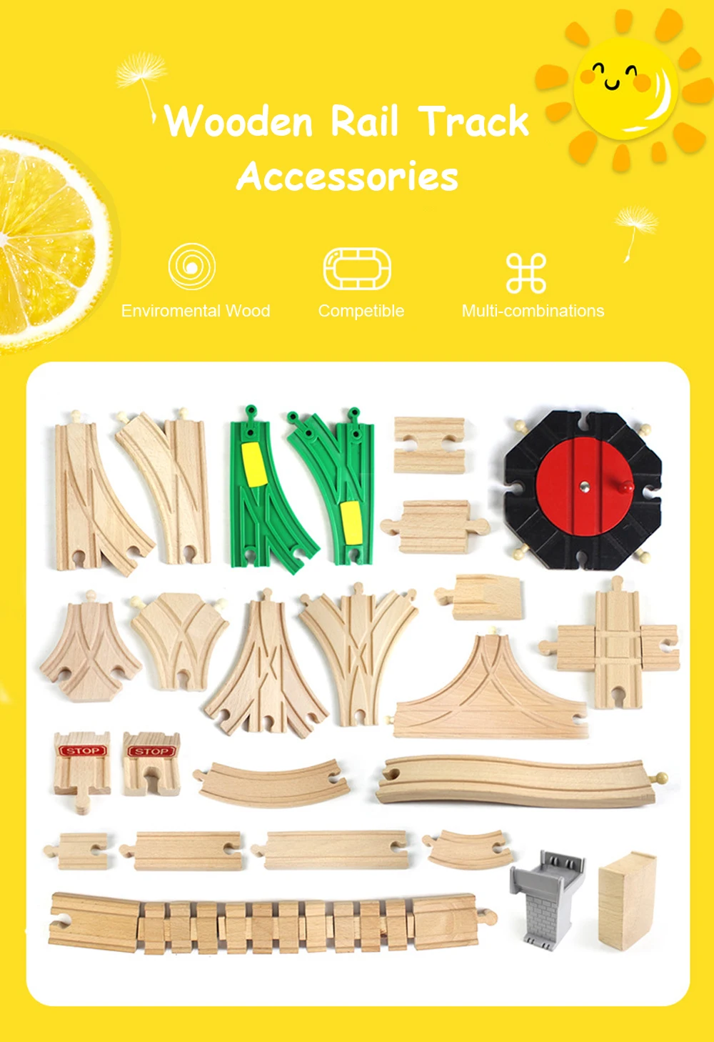 Quai multifonction couleur Ensemble de rails de Train en bois de hêtre ...