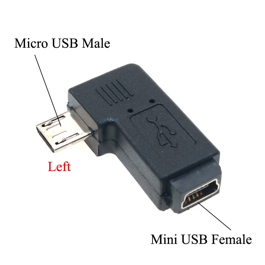 1PCS 90 Degree Left & Right Angled Mini USB 5pin Female to Micro USB ...
