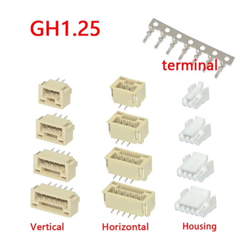 10pcs GH1.25 GH 1.25/1.27 1.25mm with lock Connector Socket Pin Header Vertical Horizontal JST ...