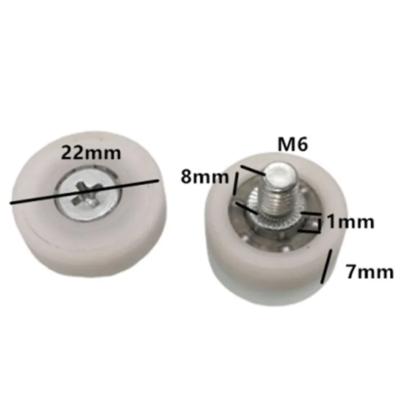 M6x8m thread rod Bearing pulley 22mm OD drawer nylon flat type ...