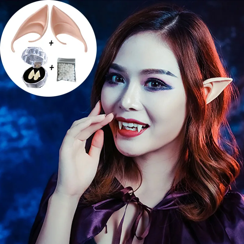Halloween Teeth Fangs Elf Ears Set Fairy Angel Cosplay Costume Elven ...