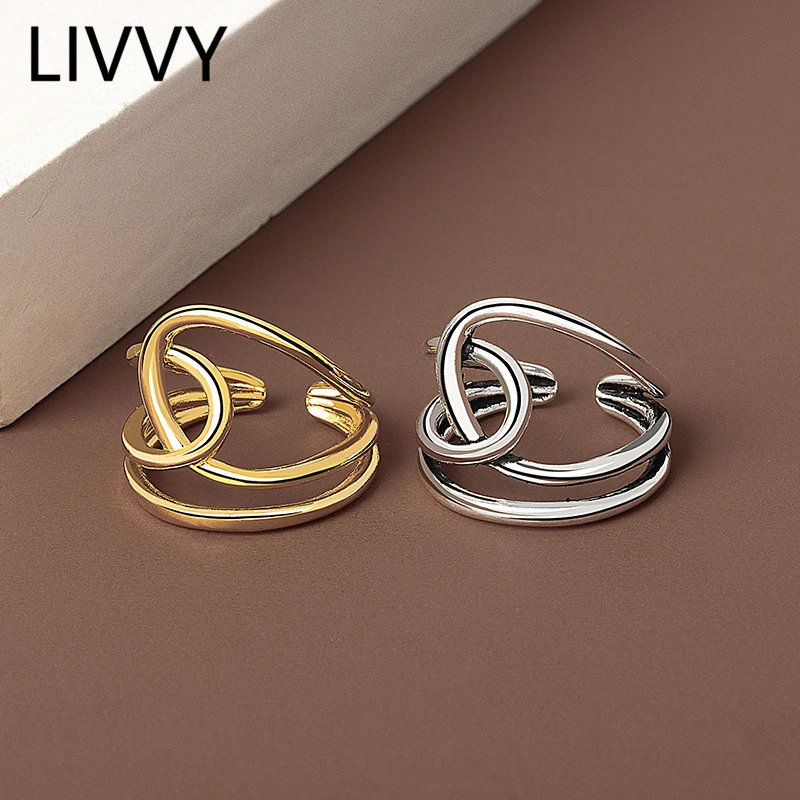 Livvy Silver Color Simple Minimalist Open Adjustable Finger Rings For ...