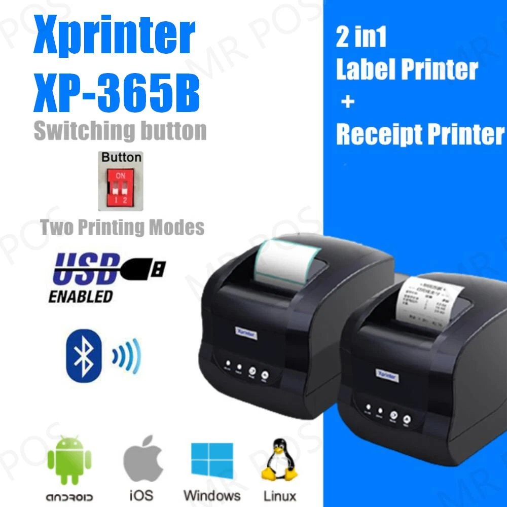 Xprinter XP 365B 20 80mm POS Thermal Receipt Label Dual Purpose Printer ...