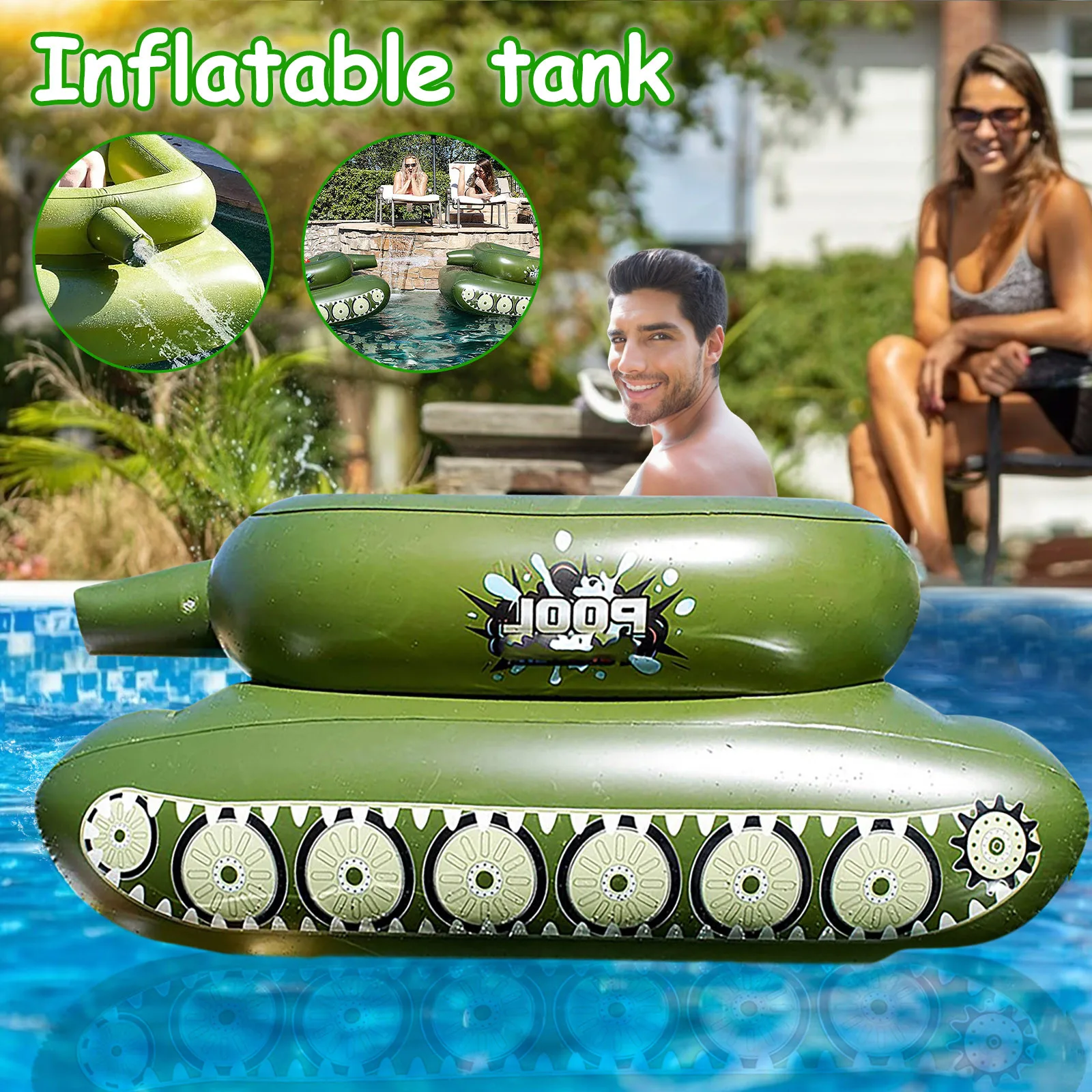2021 New Toy Inflatable Tank Adult Water Jet Swimming Ring Water Jet ...