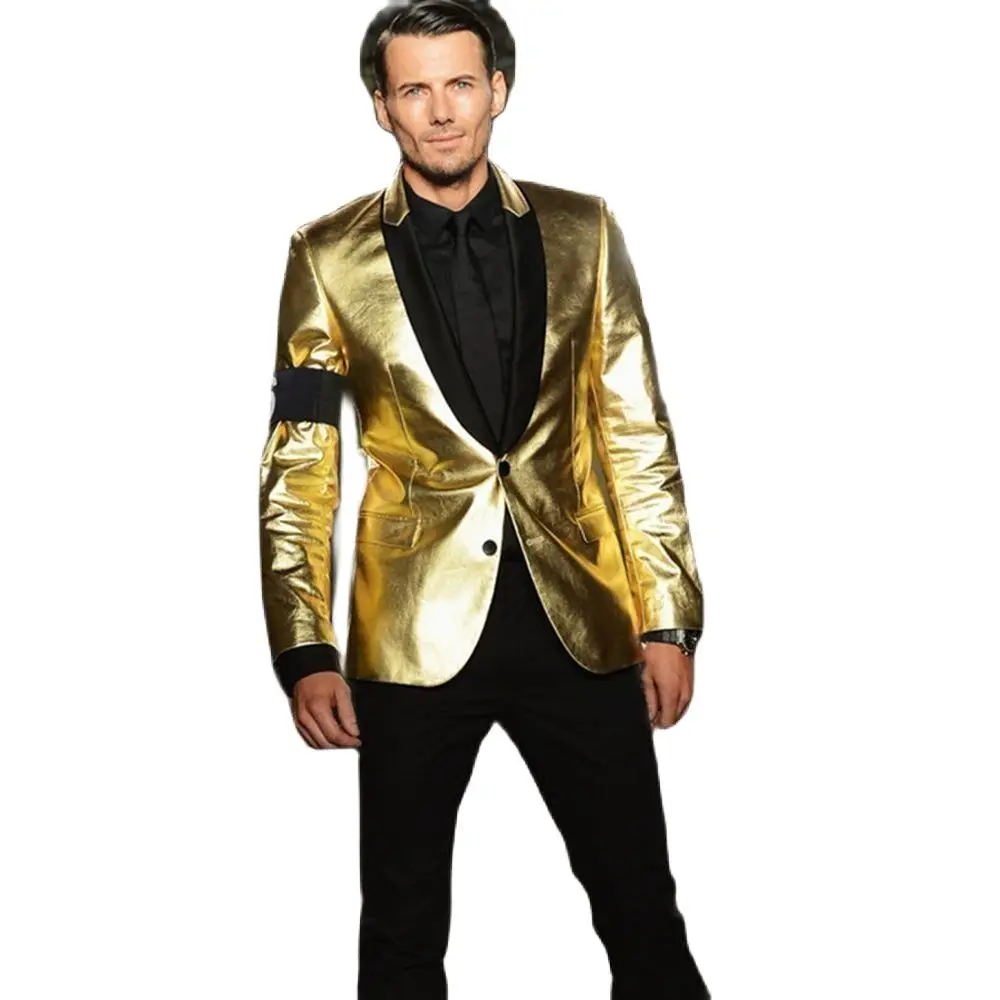 Shining Gold Jacket Men Suits Costume Homme Wedding Blazer Black ...