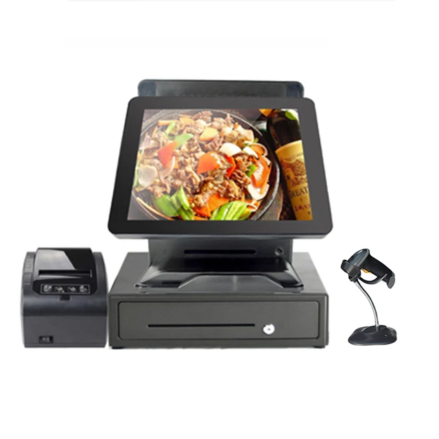 Free shipping 15+15” capacitive touch screen Cash Register dual screen ...