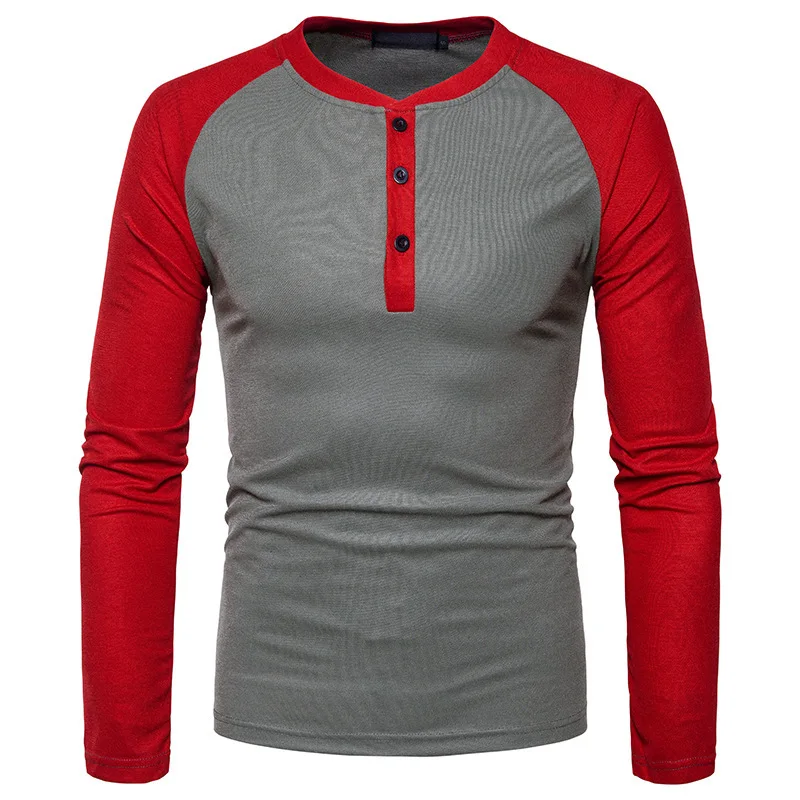 Ouma Men Henry Collar Mixed Colors Long Sleeve Large Size T shirt B4159 ...