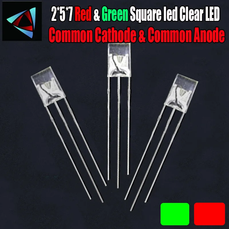 50pcs 2*5*7 Square Led Diode 257 Mm Dual Color Red And Green Clear Lens ...