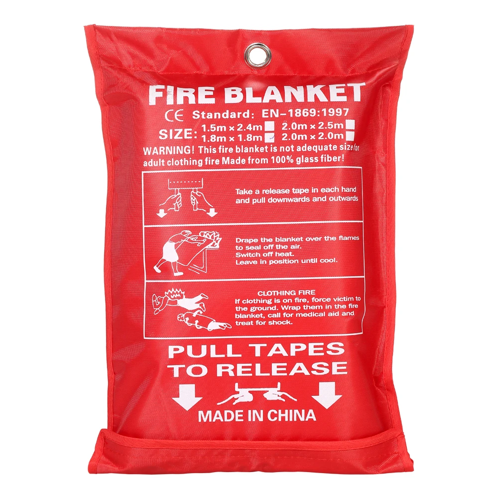 1M x 1M Fire Blanket Fiberglass Fire Flame Retardant Emergency Survival ...