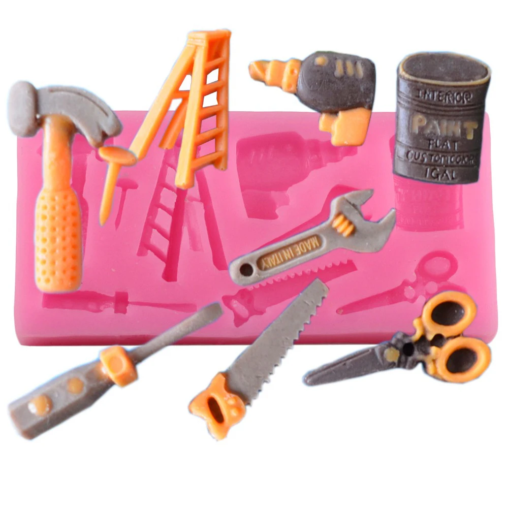 3D Hardware Spanner Scissors Saw Ladder Silicone Fondant Molds Cake ...