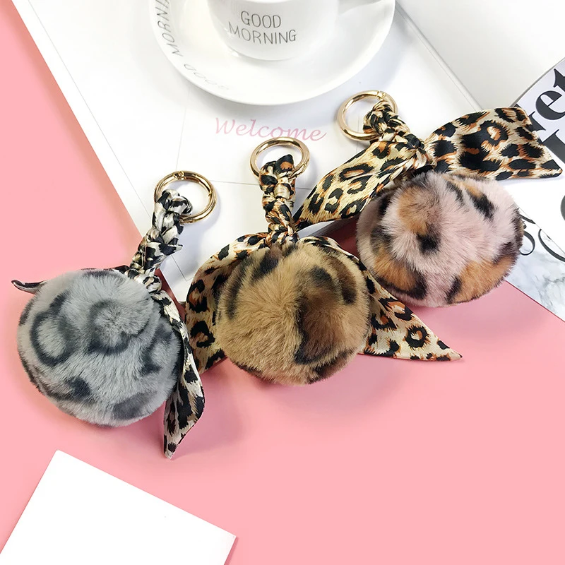 Fluffy-Artificial-Rabbit-Fur-Ball-Key-Chain-Pompom-Leopard-Heart ...