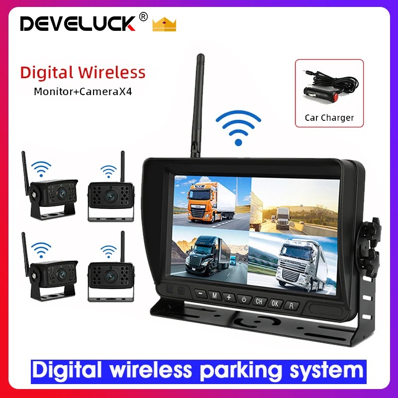 7" Digital Wireless Truck Recorder AHD DVR 4 Channel split screen ...