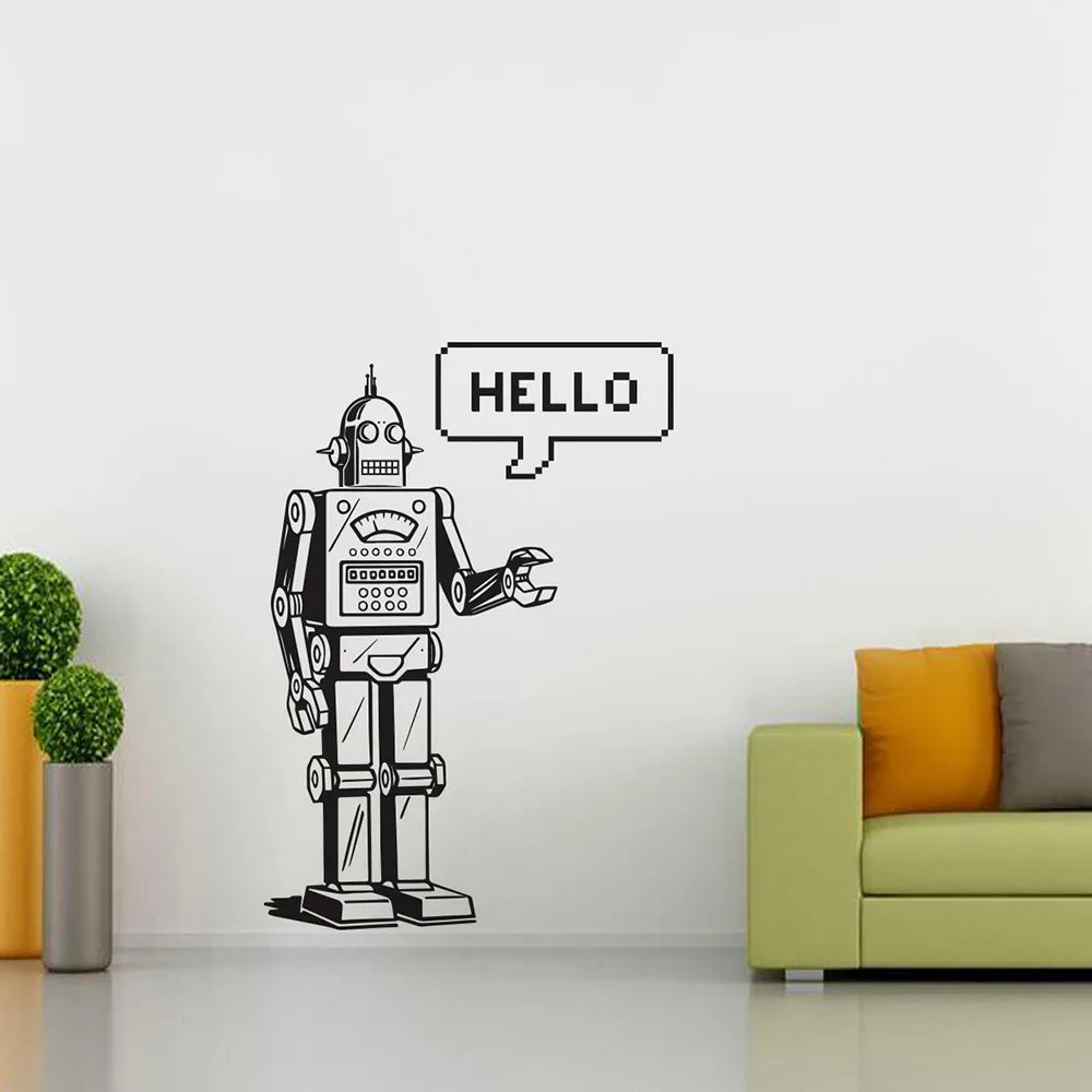 Robot-Hello-Wall-Sticker-Decor-Nursery-Kids-Room-Stencil-Silhouette ...