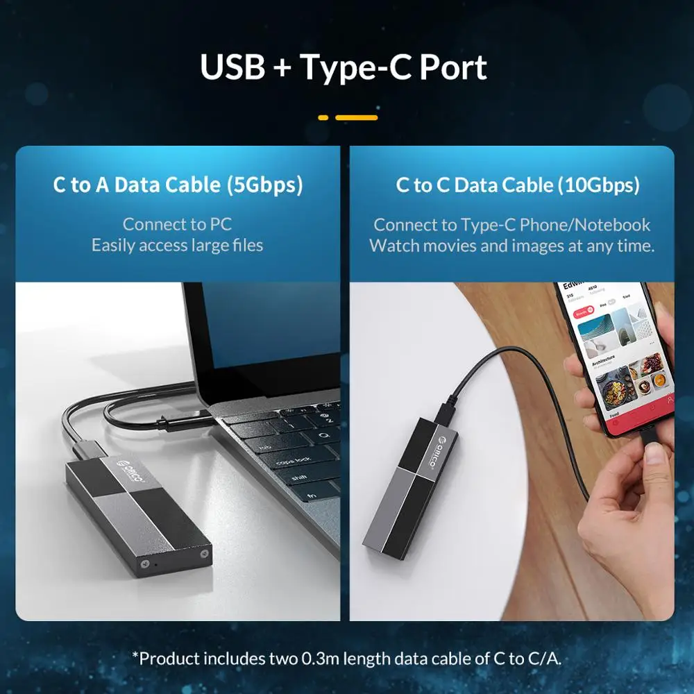 ORICO M2 SSD чехол NVMe M.2 SSD корпус USB3.1 type-C 10 Гбит/с Поддержка 2 ТБ большая емкость ...