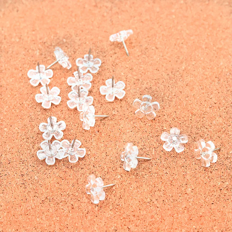 100pcs-box-Transparent-Push-Pins-Flower-Shape-Thumbtack-Board-Pins ...