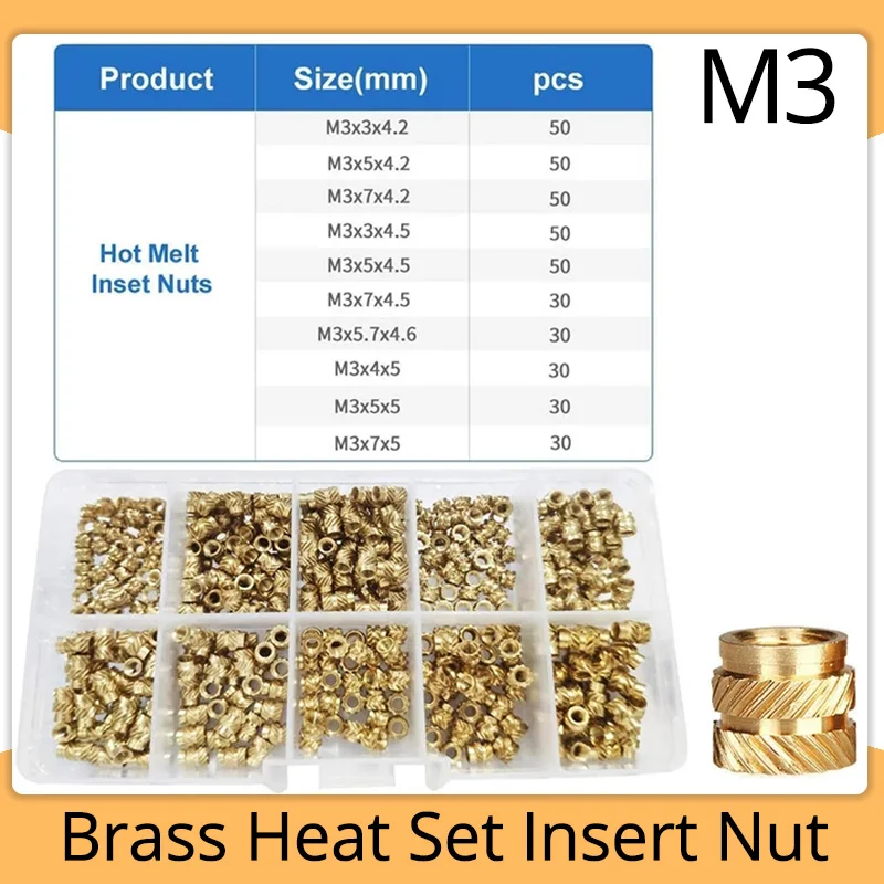 M2 M2.5 M3 M4 M5 M6 Brass Heat Set Insert Nut Hot Melt Inset Thread ...