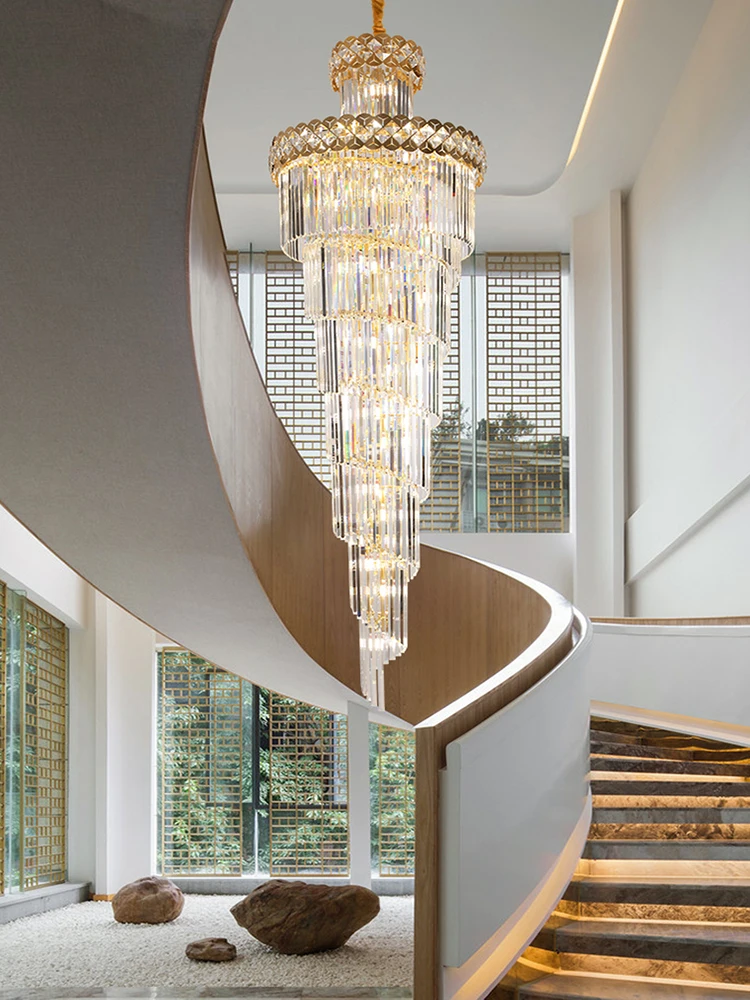 Modern-Crystal-Chandelier-For-Staicase-Long-Villa-Chain-Lighting ...