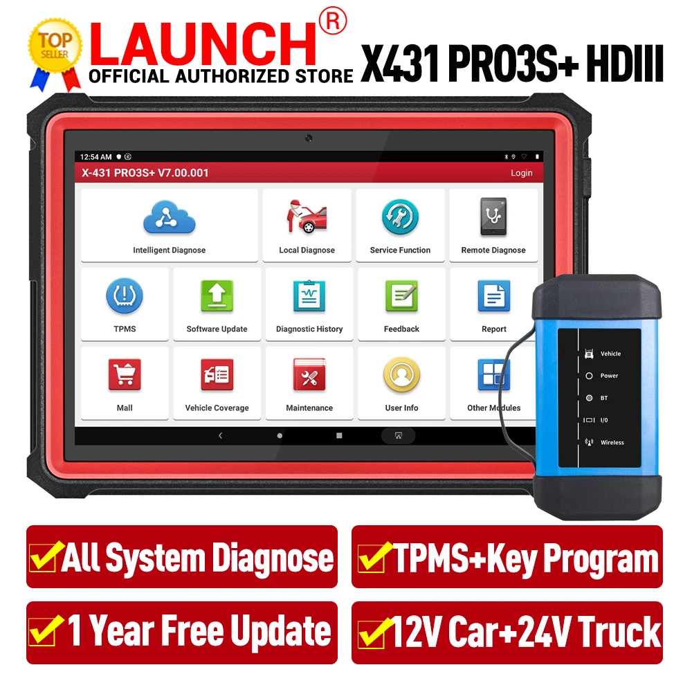 LAUNCH X431 PRO3S+ V2.0 HDIII 12V/24V FULL SYSTEM SCANNER DIAGNOST TOOLS x431 pro3 truck obd2 ...
